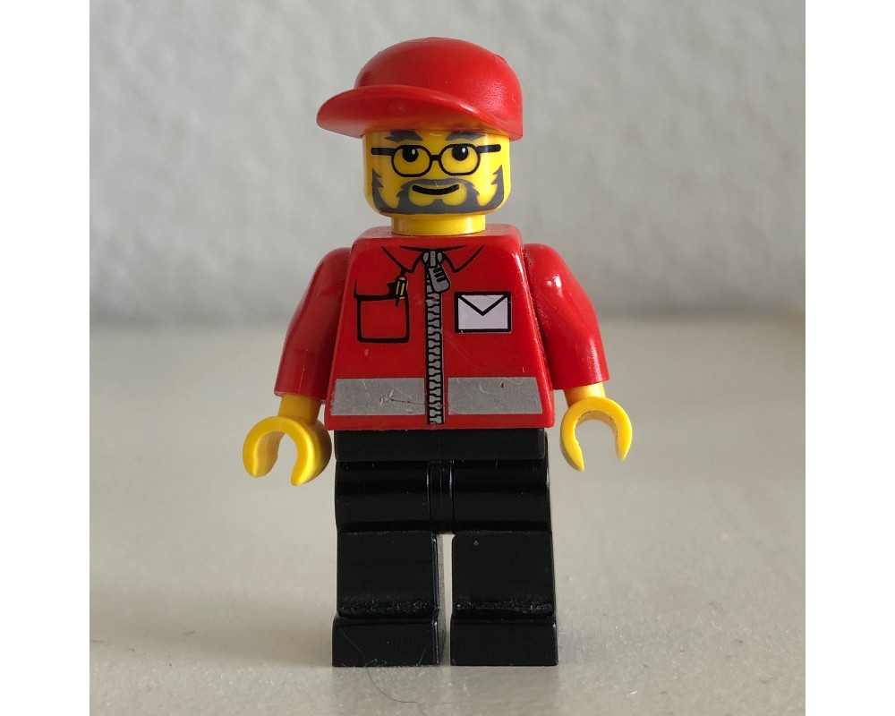 LEGO Set fig-000818 Postal Worker, Red Jacket with Zipper and Letter ...