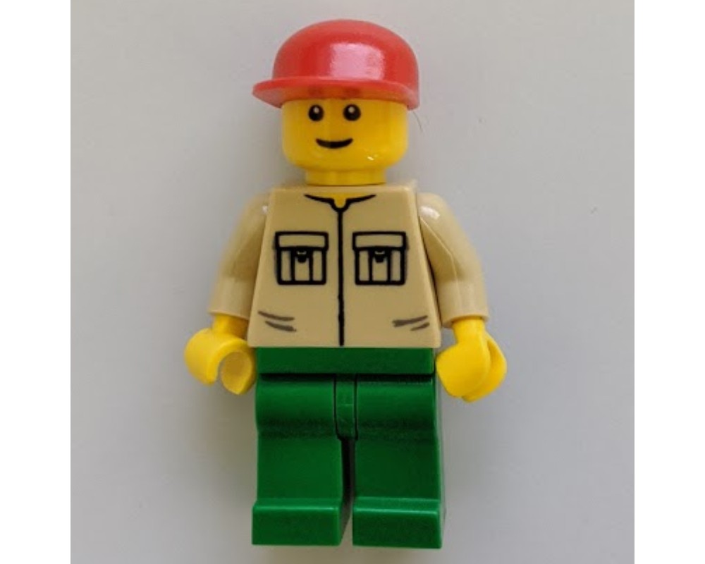 LEGO Set fig-000828 Man, Tan Shirt with Pockets, Green Legs, Red Cap ...