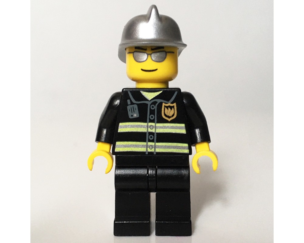 LEGO Set fig-000845 Fireman, Black Fire Jacket with Reflective Stripes ...