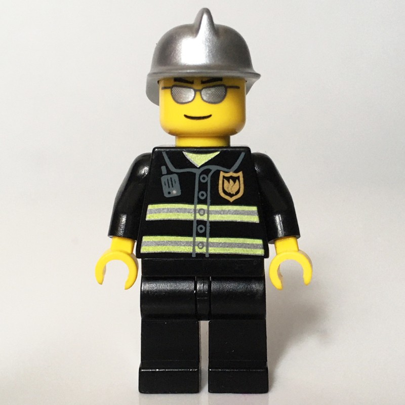 LEGO Set fig-000845 Fireman, Black Fire Jacket with Reflective Stripes ...