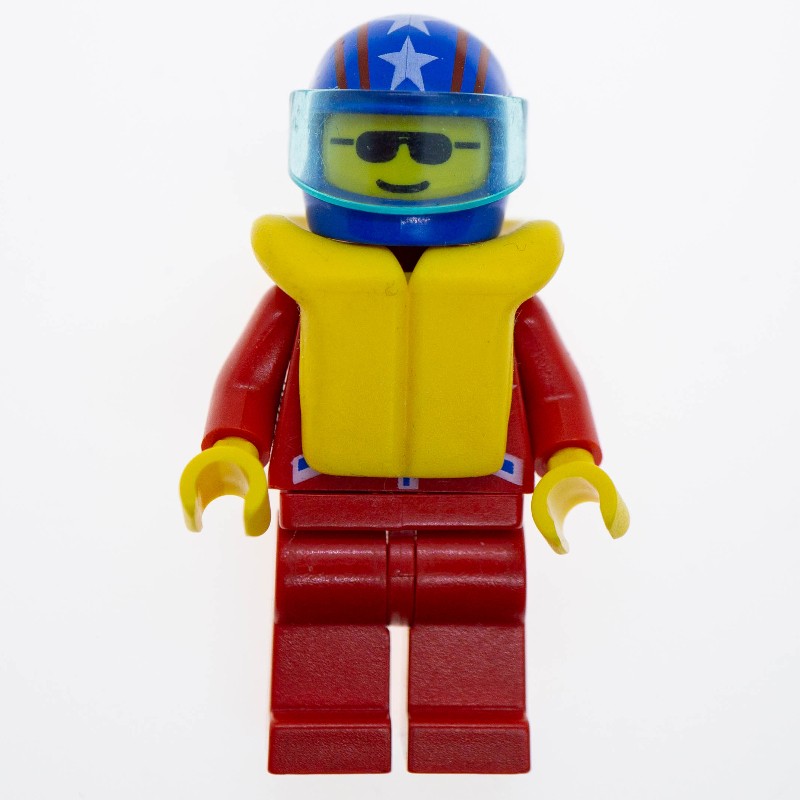 LEGO Set fig-000847 Racer, Red Jacket with 2 Stars, Blue Helmet with ...