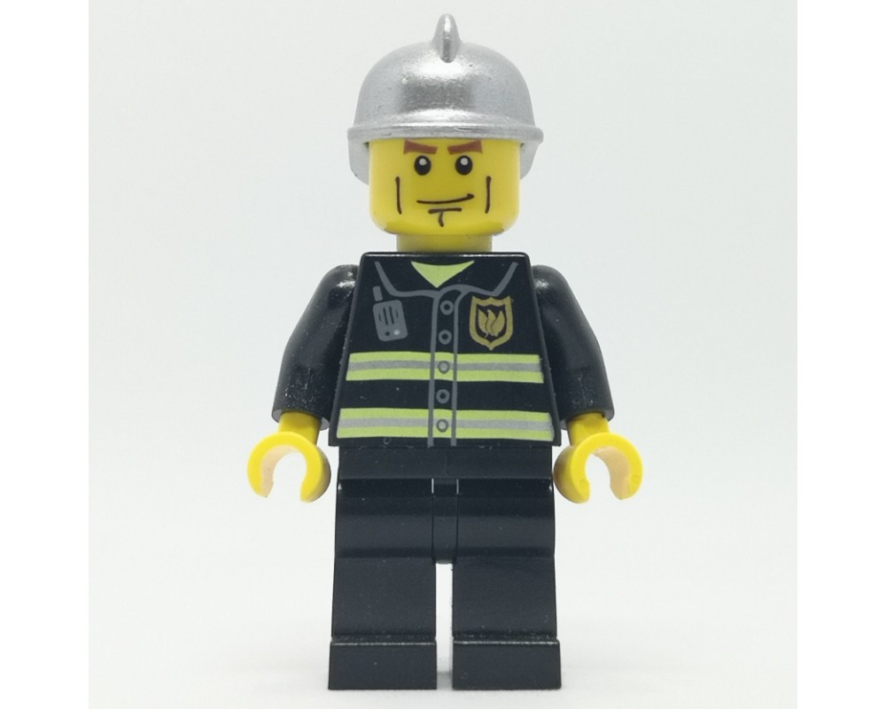 LEGO Set fig-000854 Fireman, Black Fire Jacket with Reflective Stripes ...
