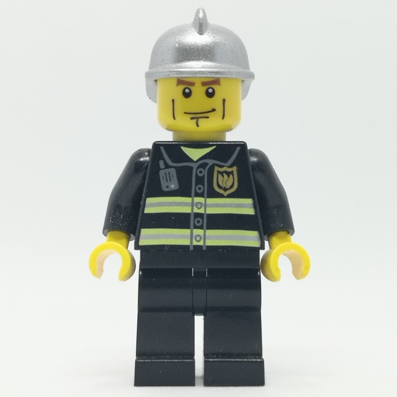 LEGO Set fig-000854 Fireman, Black Fire Jacket with Reflective Stripes ...