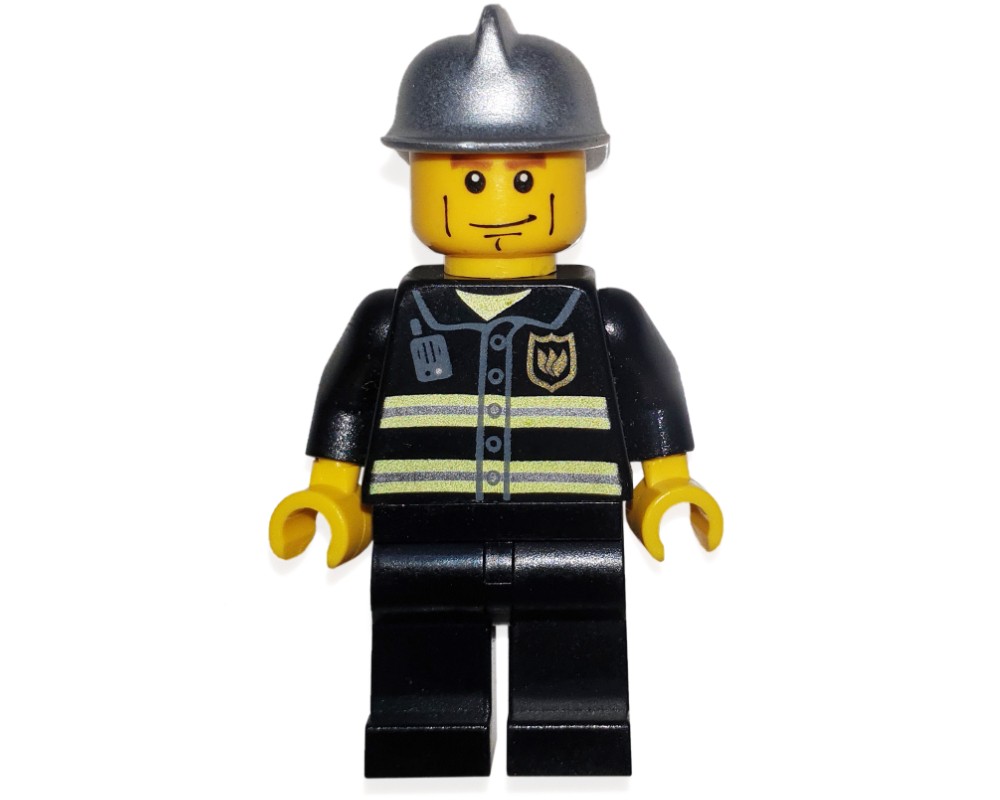 LEGO Set fig-000854 Fireman, Black Fire Jacket with Reflective Stripes ...