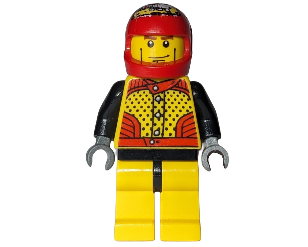 LEGO Set fig-000868 Race Driver, Yellow Torso, Yellow Legs, Red Helmet ...