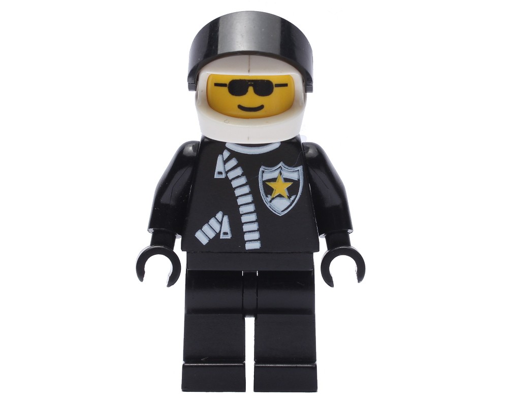 LEGO Set fig-001028 Policeman with Zipper Jacket and Helmet with Black ...
