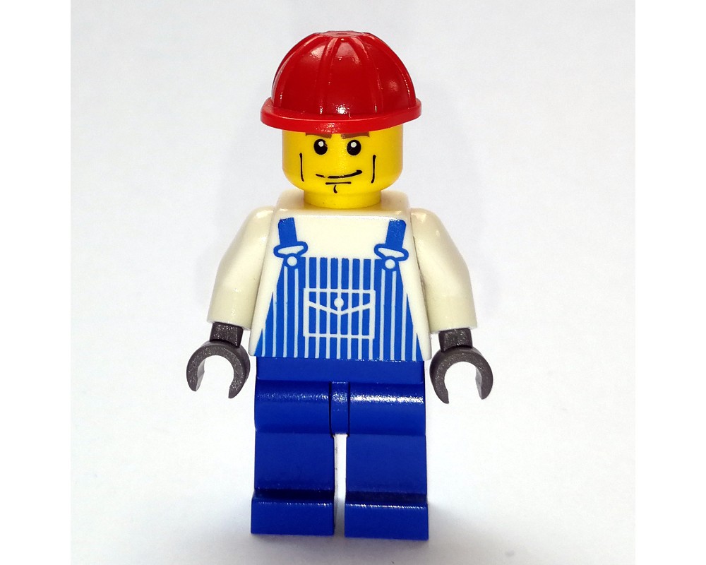 LEGO Set fig-001068 Construction Worker, White and Blue Overalls, Red ...