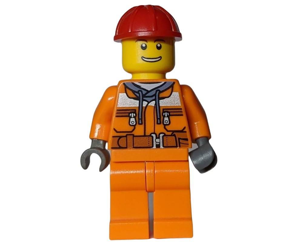 LEGO Set fig-001082 Construction Worker, Safety Jacket over Hoodie with ...