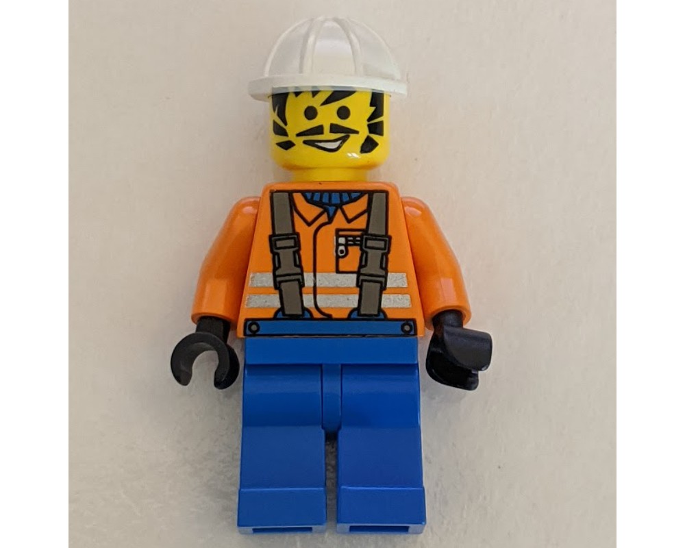LEGO Set fig-001086 Construction Worker, Orange Jacket with Suspenders ...