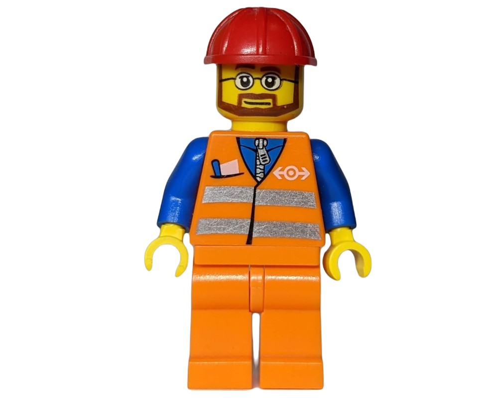 LEGO Set fig-001112 Worker - Orange Safety Vest, orange Legs, Red ...