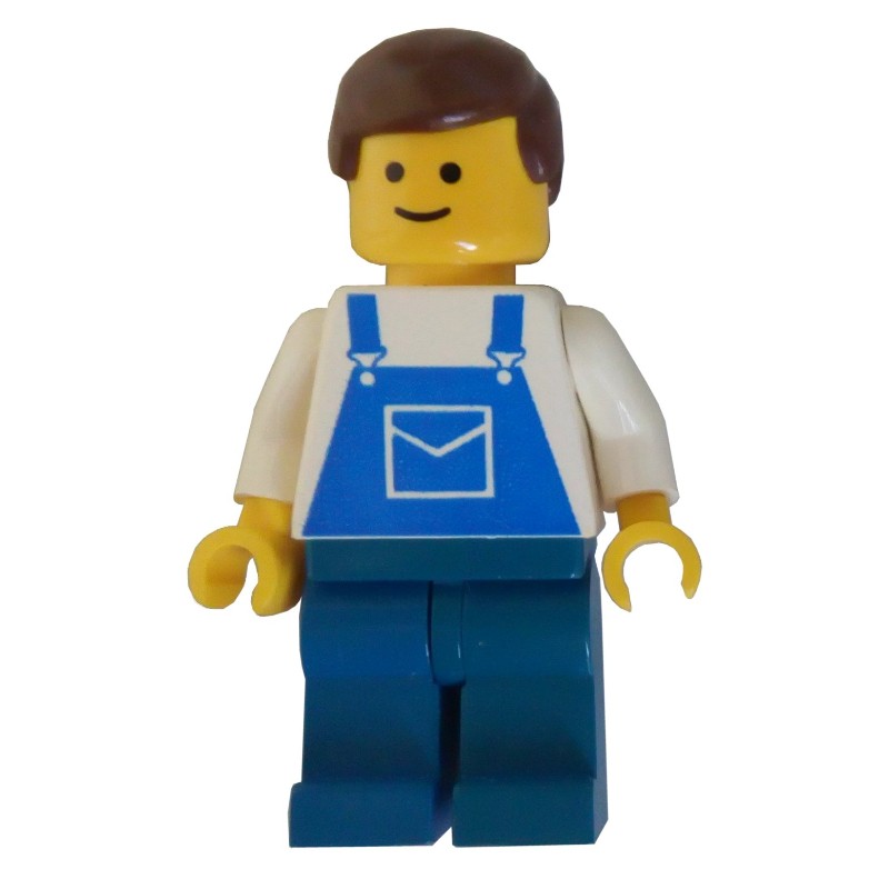 LEGO Set fig-001148 White Torso, Blue Overalls, Brown Hair (3626a Head ...