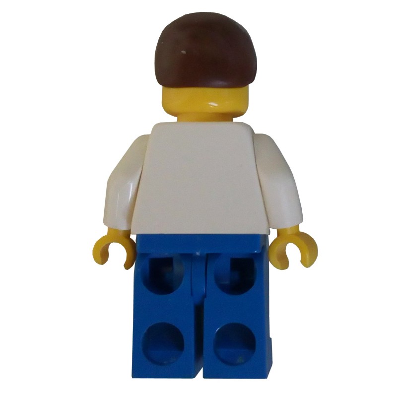 LEGO Set fig-001148 White Torso, Blue Overalls, Brown Hair (3626a Head ...