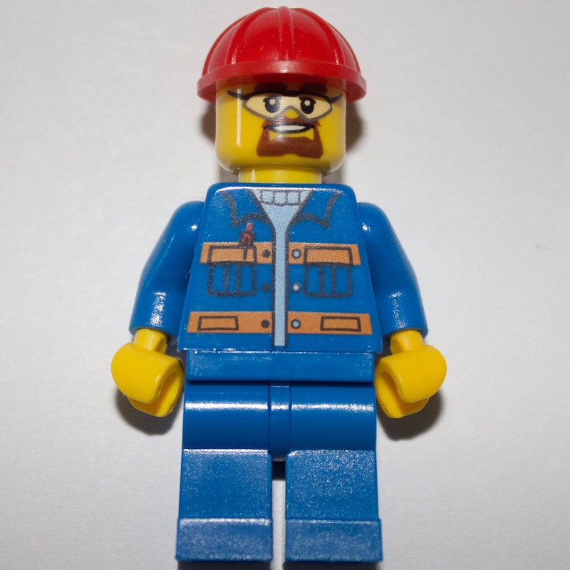 LEGO Set fig-001171 Worker, Blue Jacket with Orange Stripes, Blue Legs ...