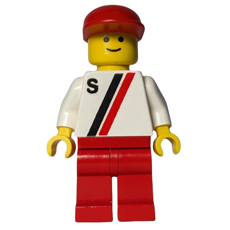 LEGO Set fig-001183 Man, White Shirt with Two Stripes and 'S', Red Legs ...