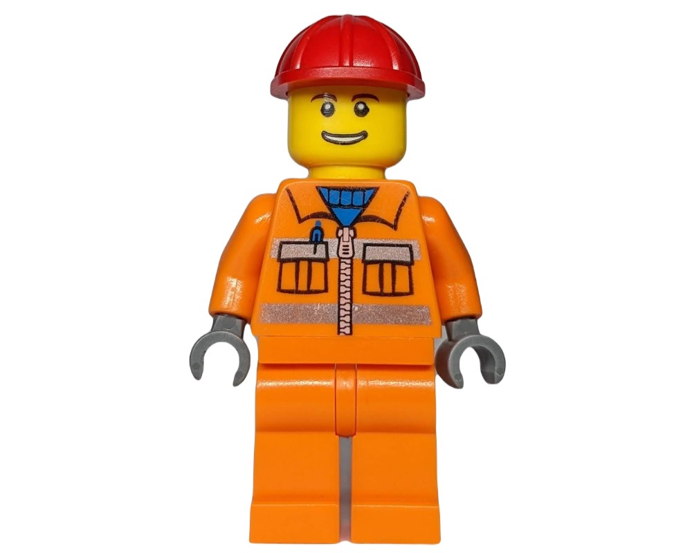 LEGO Set fig-001290 Construction Worker, Orange Jacket with Zipper and ...