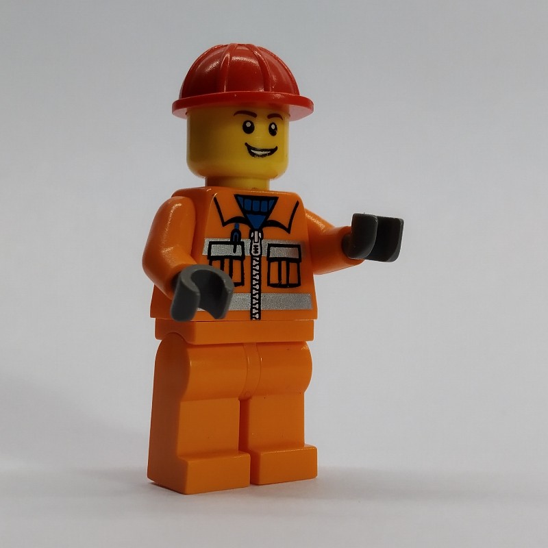 LEGO Set fig-001290 Construction Worker, Orange Jacket with Zipper and ...