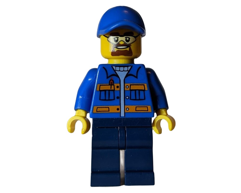 LEGO Set fig-001292 Worker, Blue Jacket with Orange Stripes, Dark Blue ...