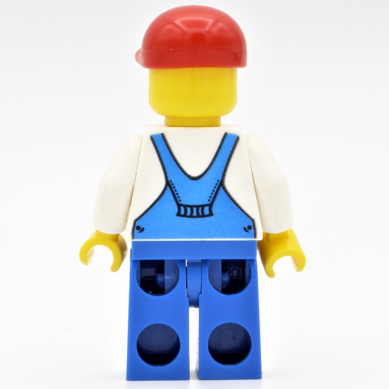 LEGO Set fig-001368 Man, Blue Overalls over White V-Neck Shirt, Red Cap ...