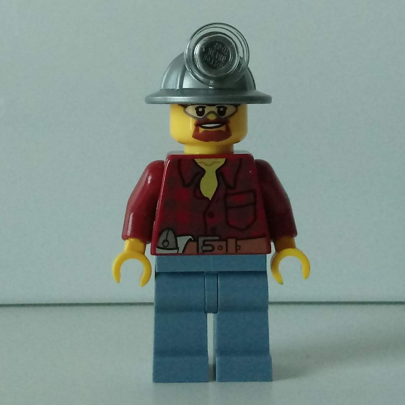 LEGO Set fig-001386 Miner, Dark Red Flannel Shirt, Mining Hat, Goatee ...