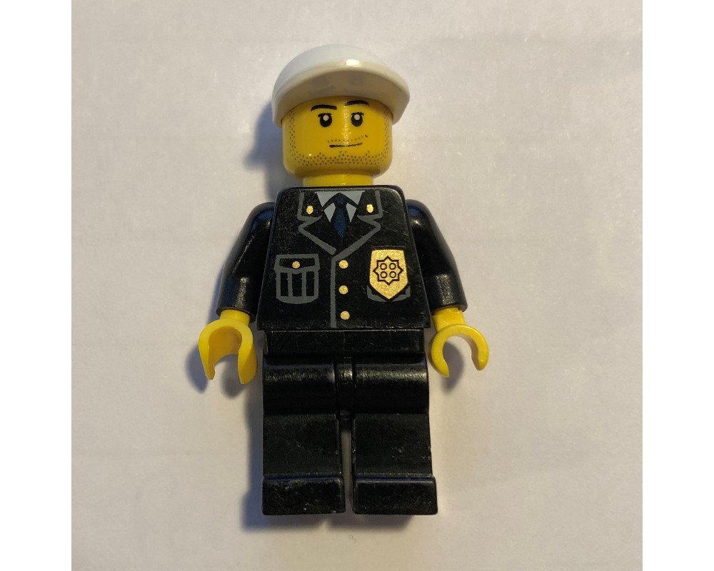 LEGO Set fig-001423 Policeman, Black Suit with Badge, White Cap ...
