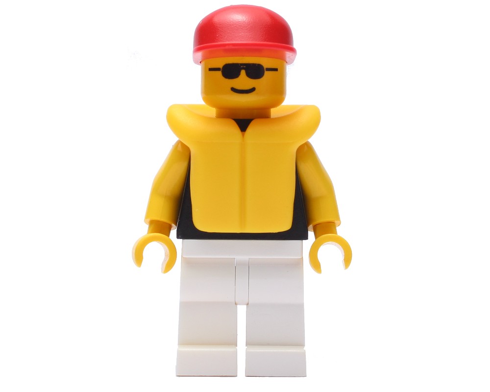 LEGO Set fig-001503 Man, Black Torso, White Legs, Red Cap, Yellow Life ...