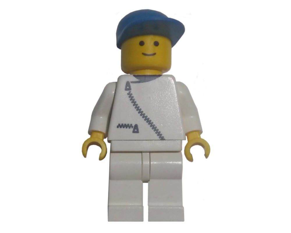 LEGO Set fig-001545 Man, White Jacket with Zipper, White Legs, Blue Cap ...