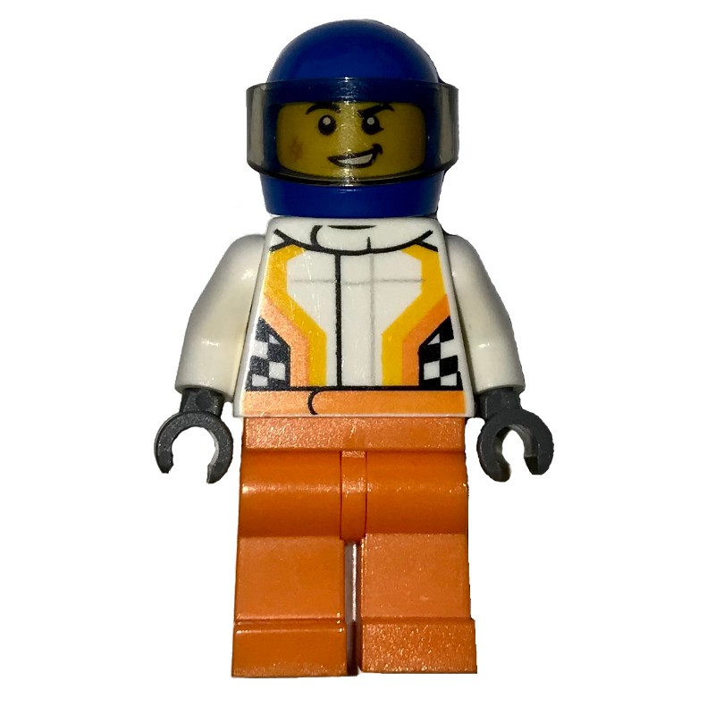 LEGO Set fig-001663 Racer, White and Orange Jumpsuit, Blue Helmet with ...