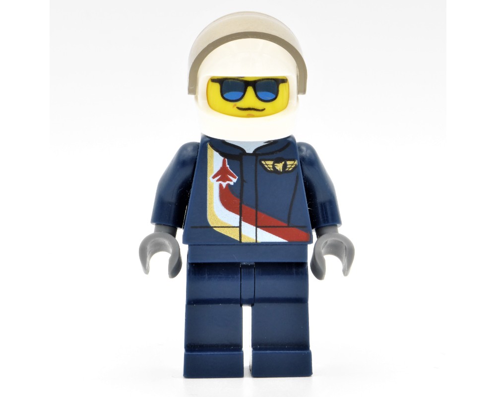 LEGO Set fig-001676 Pilot, Dark Blue Jumpsuit with Plane and Wings ...