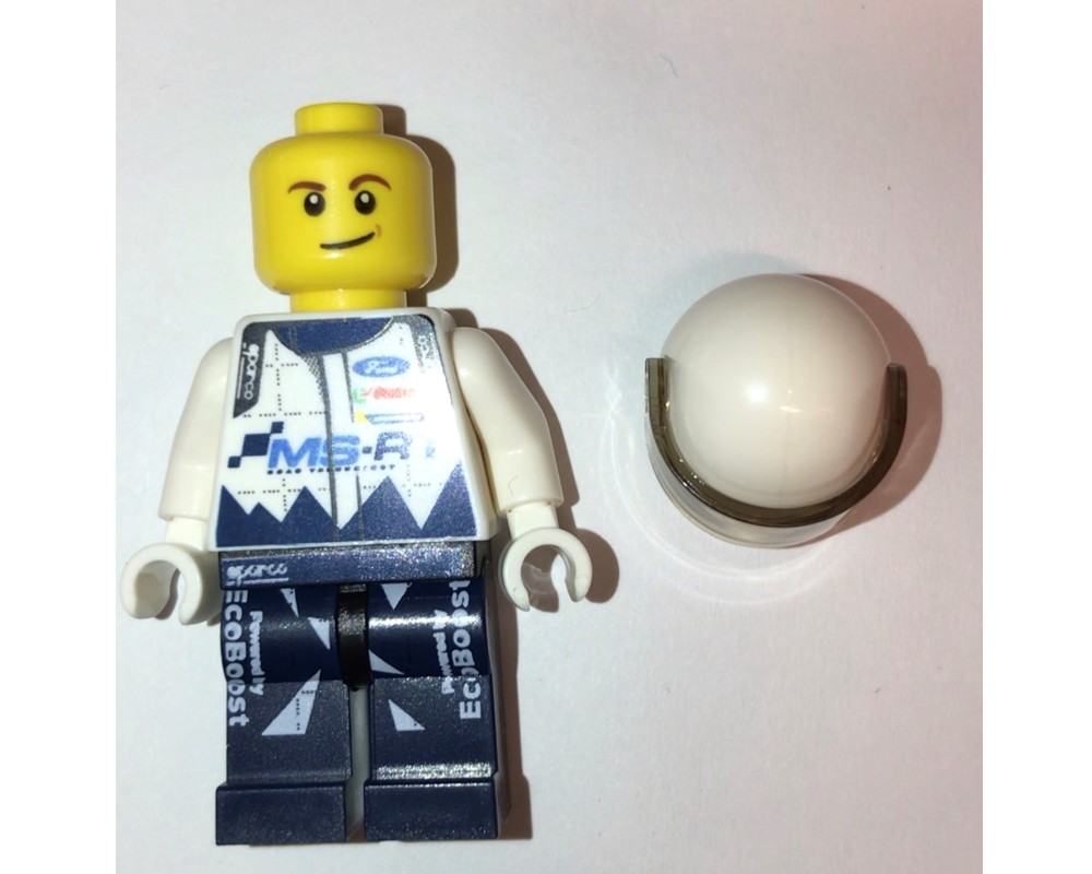 LEGO Set fig-001727 Race Driver, White Torso, Dark Blue Legs, White ...