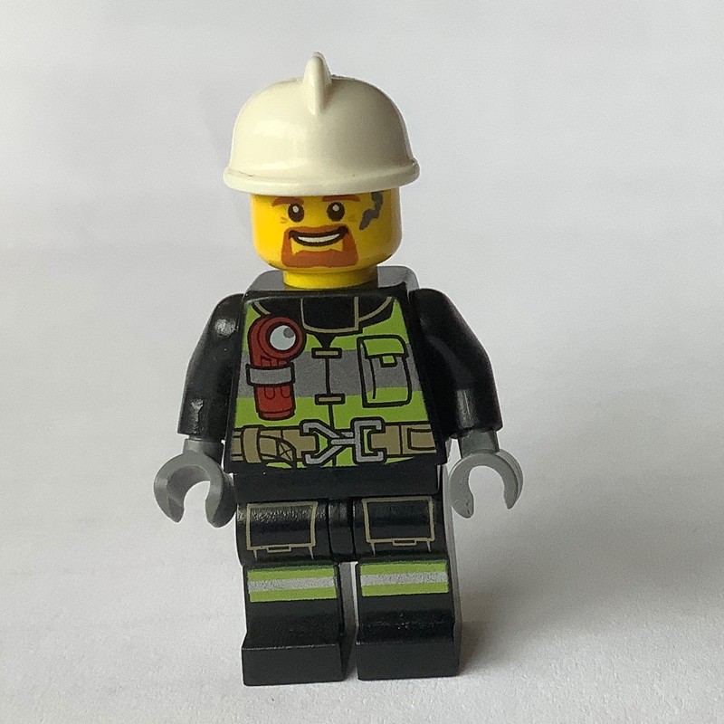 LEGO Set fig-001729 Fireman, Black Fire Suit with Gauge and Straps ...