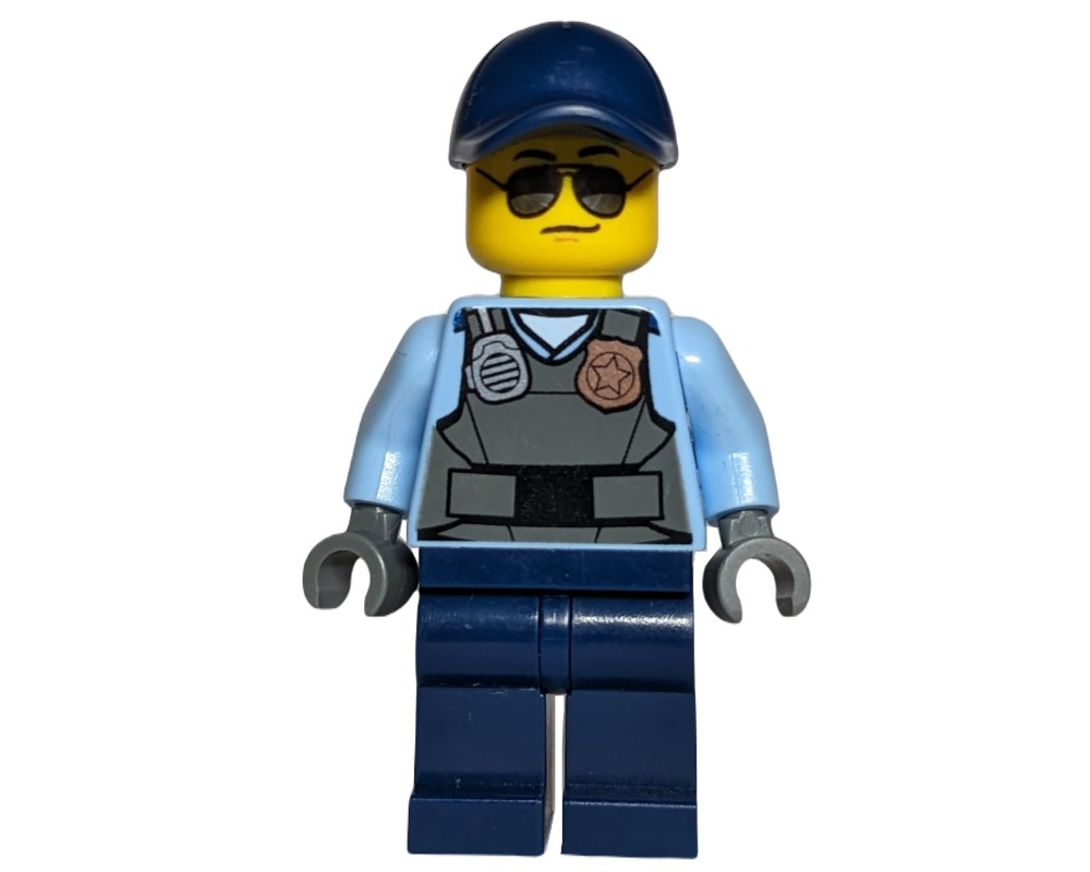 LEGO Set fig-001733 Policeman, Dark Bluish Gray Vest with Radio, Badge ...