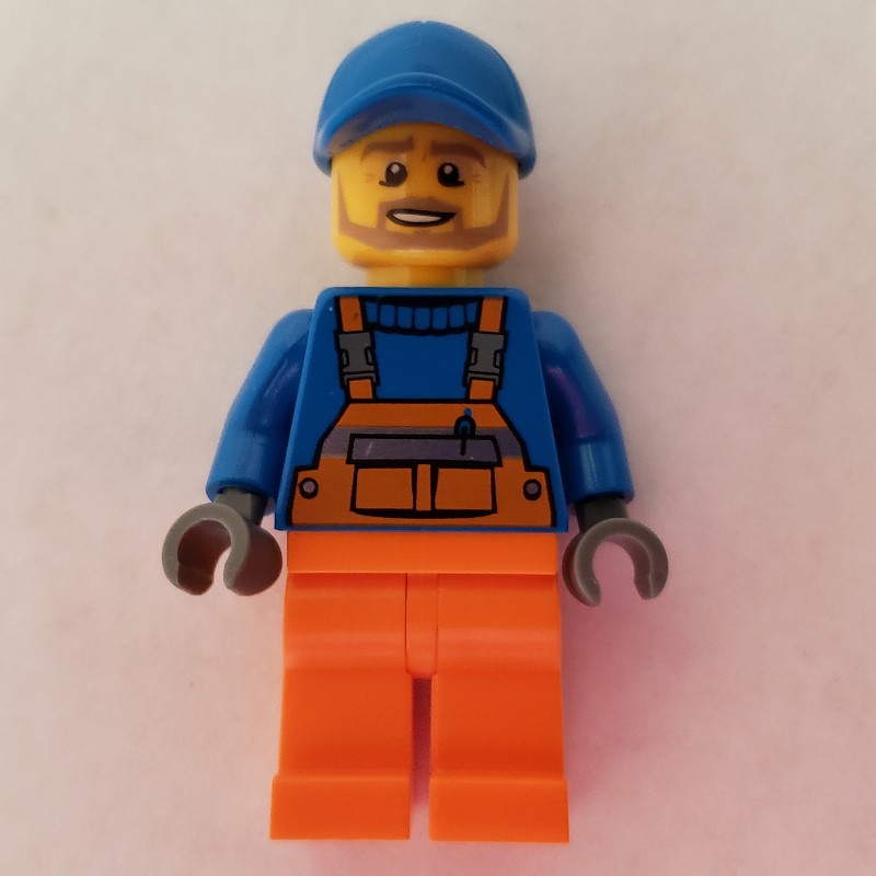 LEGO Set fig-001894 Construction Worker, Orange Overalls over Blue ...