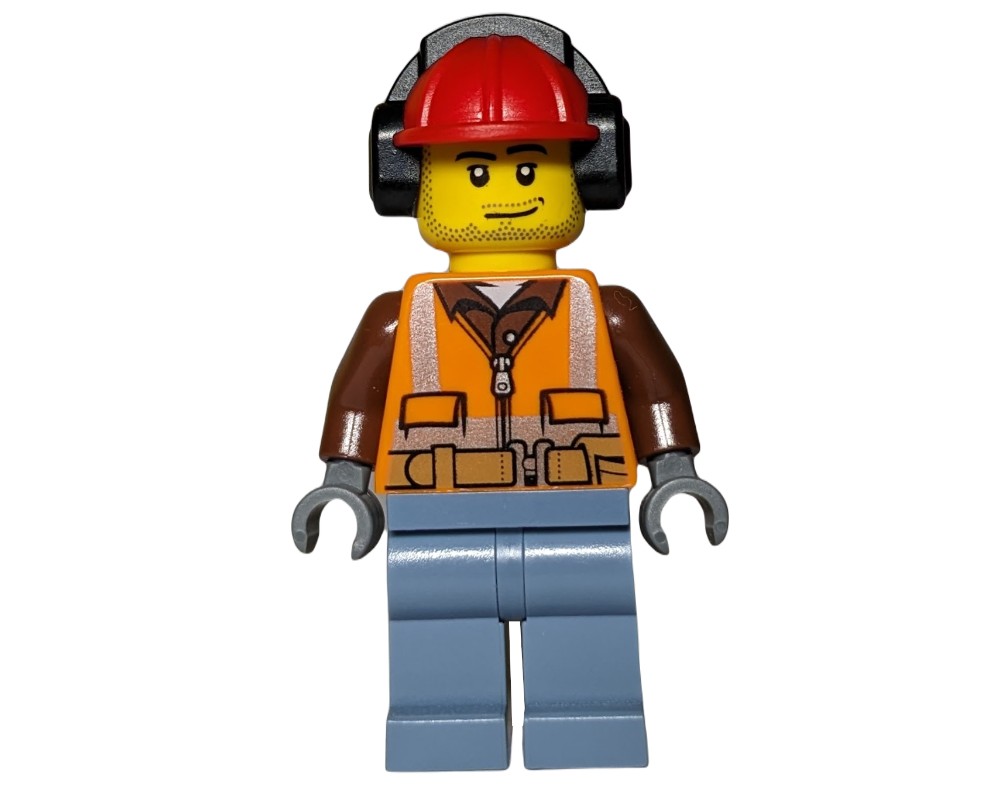 LEGO Set fig-001934 Construction Worker, Orange Safety Vest with Zipper ...