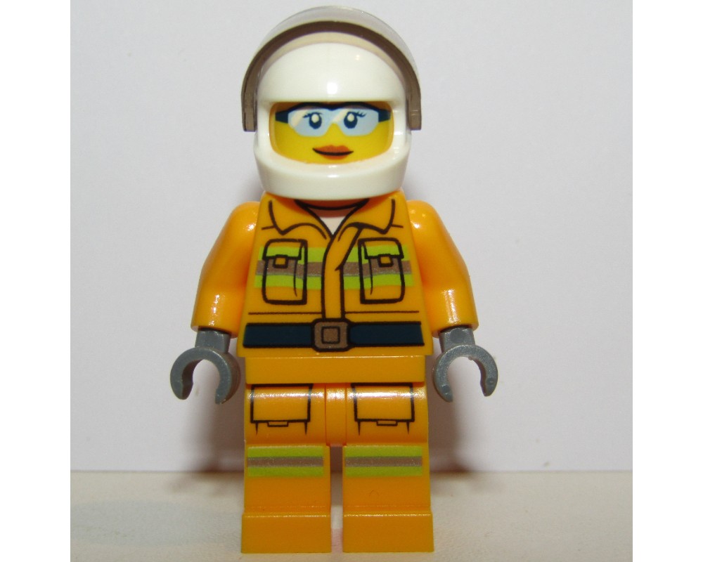 LEGO Set fig-002043 Firewoman, Bright Light Orange Fire Suit, White ...