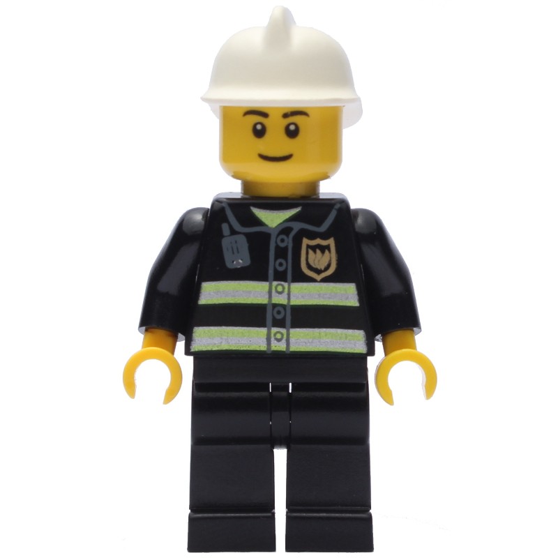 LEGO Set fig-002051 Fireman, Black Fire Jacket with Reflective Stripes ...