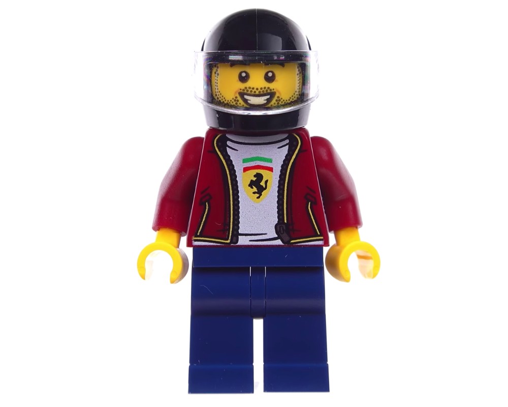 LEGO Set fig-002108 Race Driver, Dark Red Torso, Dark Blue Legs, Black ...