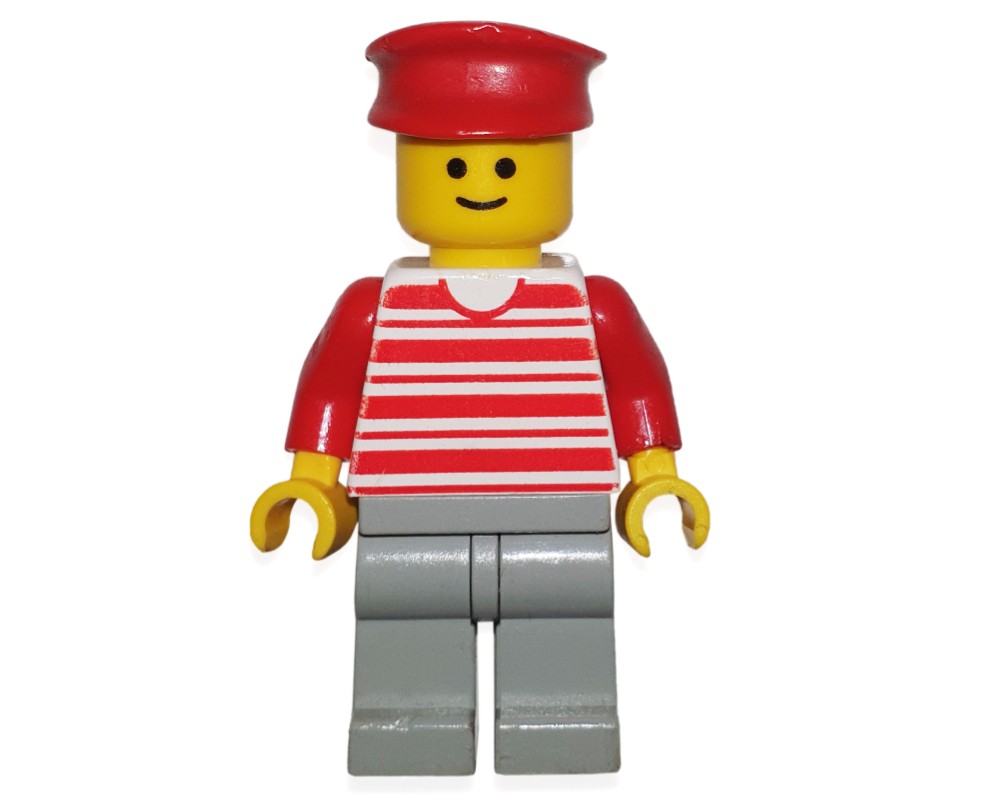 LEGO Set fig-004395 Man - Red/White Striped Shirt, Red Arms, Light Grey ...