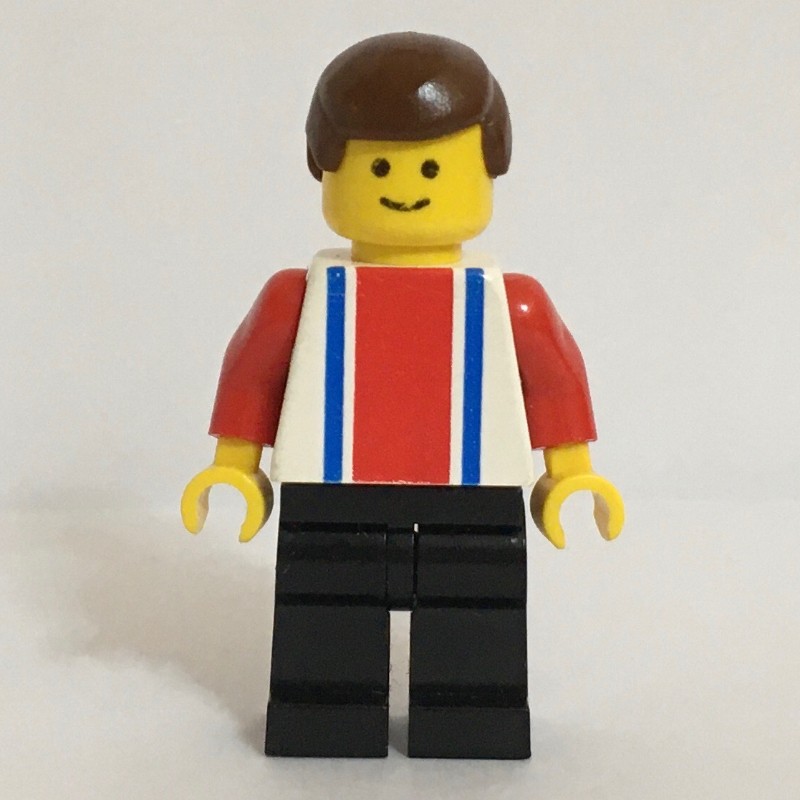 LEGO Set fig-004468 Man - White Torso with Blue/Red Stripes, Black Legs ...