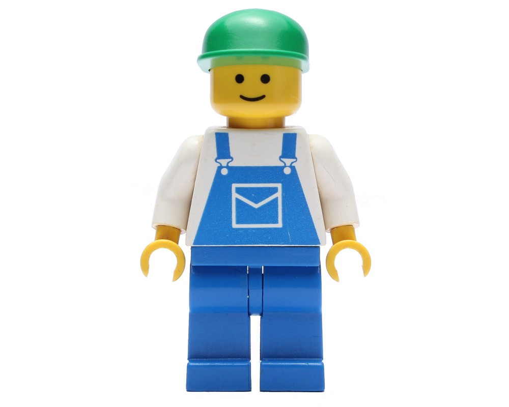 LEGO Set fig-004693 Man - White Torso, Blue Overall, Green Cap ...