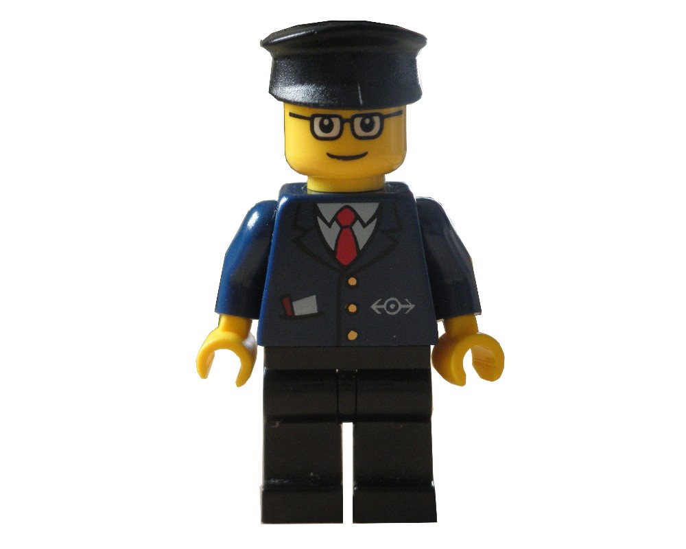 LEGO Set fig-004755 Conductor - Dark Blue Jacket, Black Legs, Black Hat ...