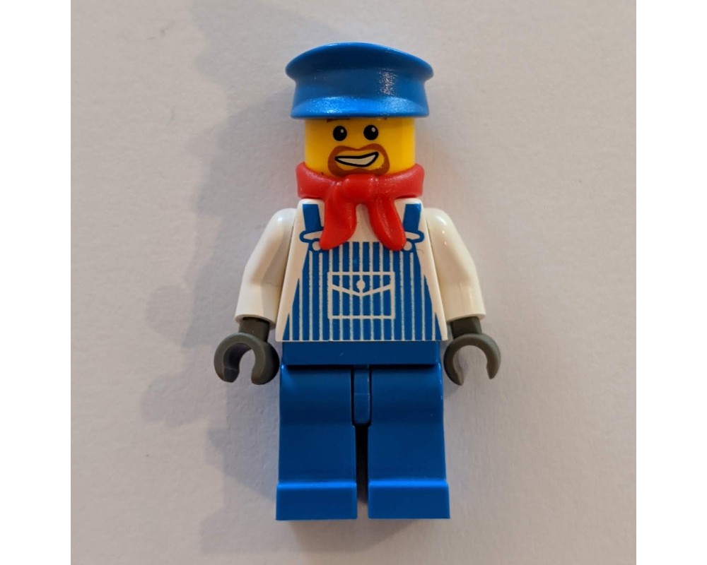 LEGO Set fig-004780 Train Machinist - White Torso, Blue Overall, Blue ...