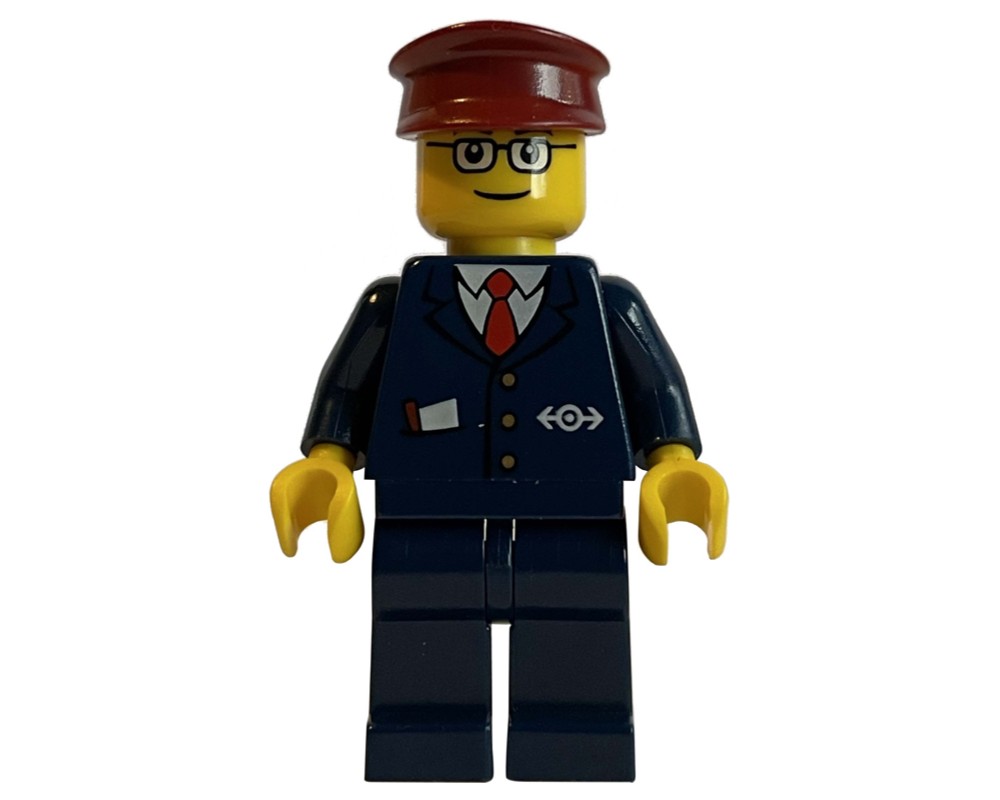 LEGO Set fig-004783 Train Conductor - Dark Blue Jacket, Dark Blue Legs ...