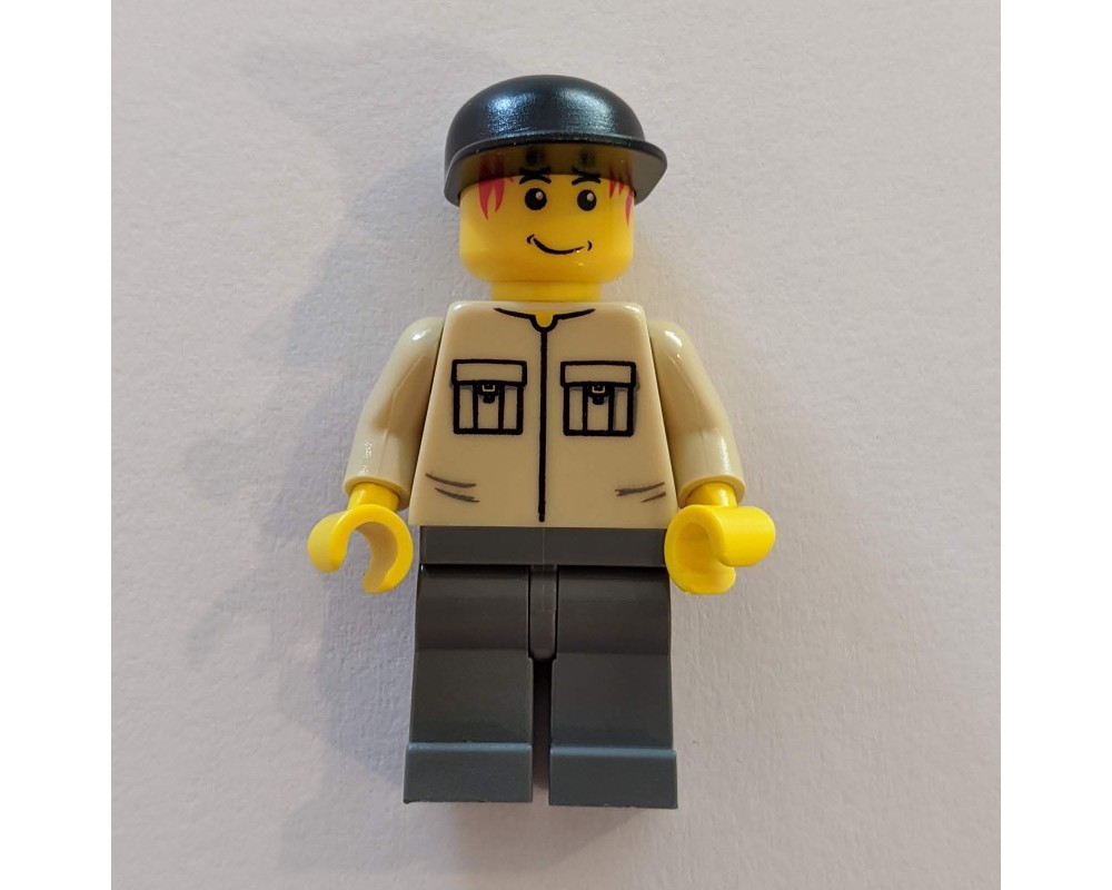 LEGO Set fig-004816 Man - Tan Shirt, Dark Bluish Gary Legs, Black Cap ...