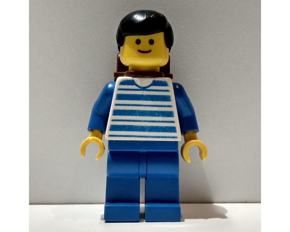 LEGO Set fig-004820 Man - Blue/White Striped Torso, Blue Legs, Brown ...