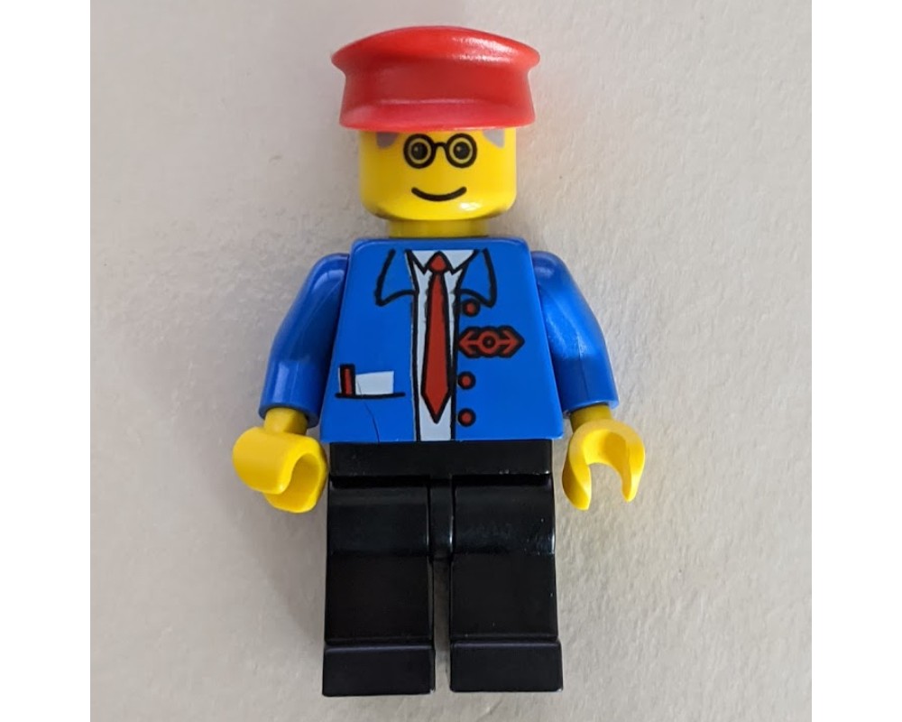 LEGO Set fig-004908 Train Employee - Blue Torso, Black Legs, Red Hat ...