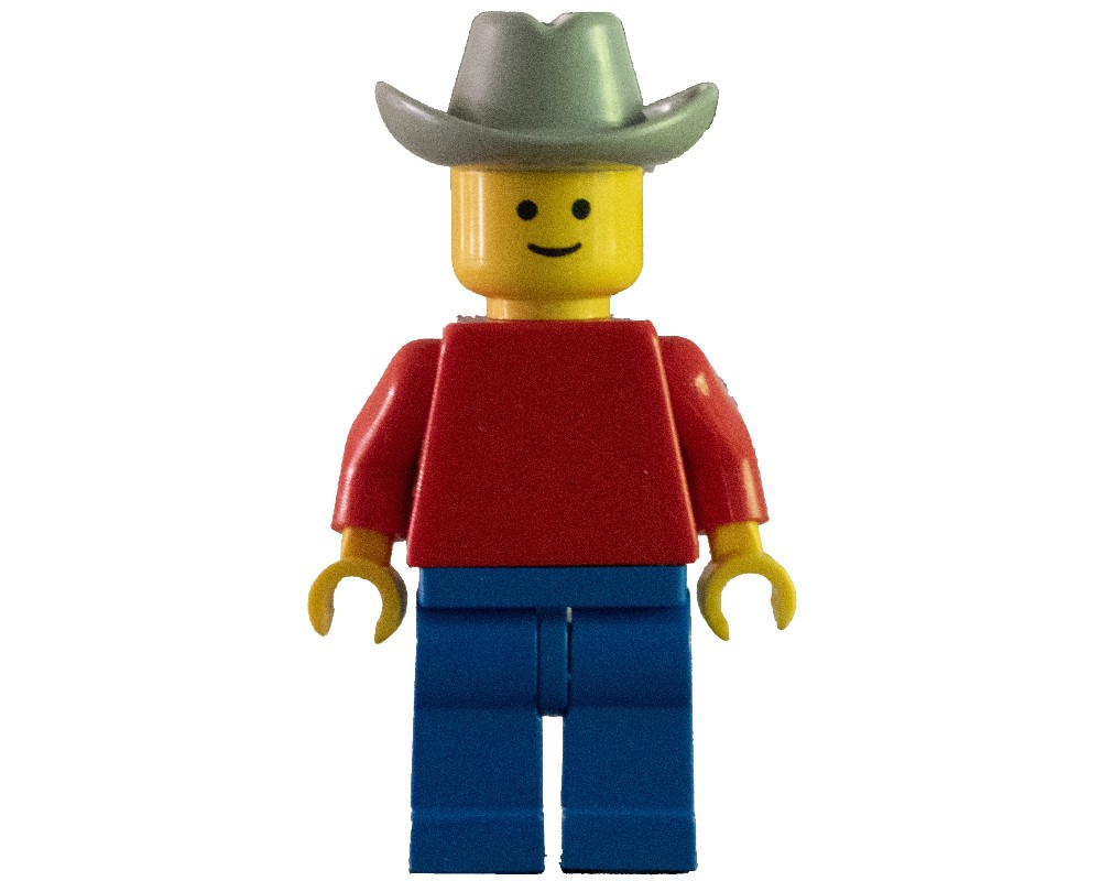 LEGO Set fig-005117 Man - Red Torso, Blue Legs, Light grey Cowboy Head ...