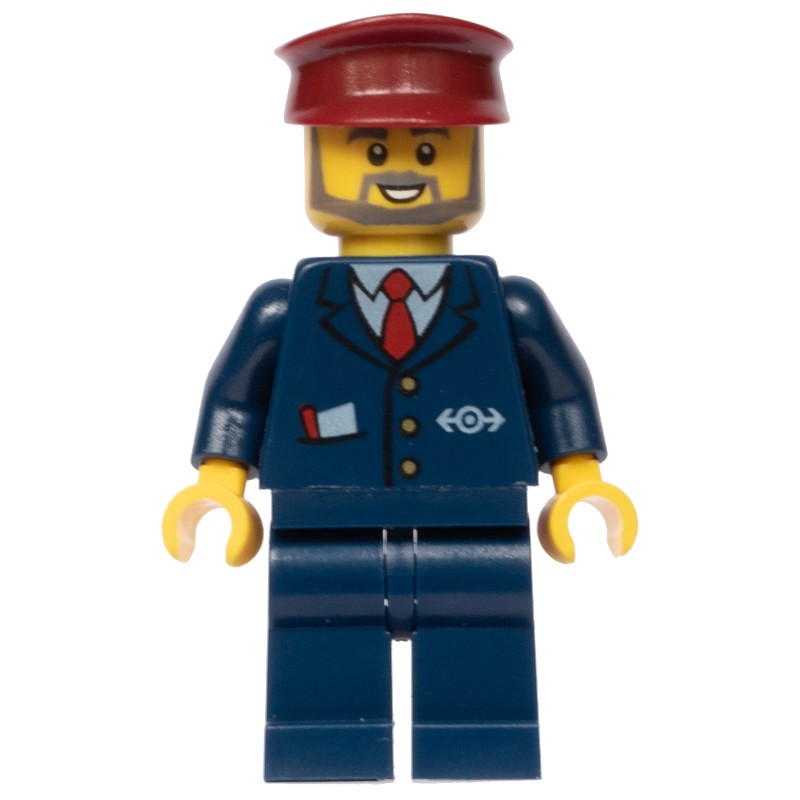 LEGO Set fig-005130 Conductor - Dark Blue Jacket, Dark Blue Legs, Dark ...