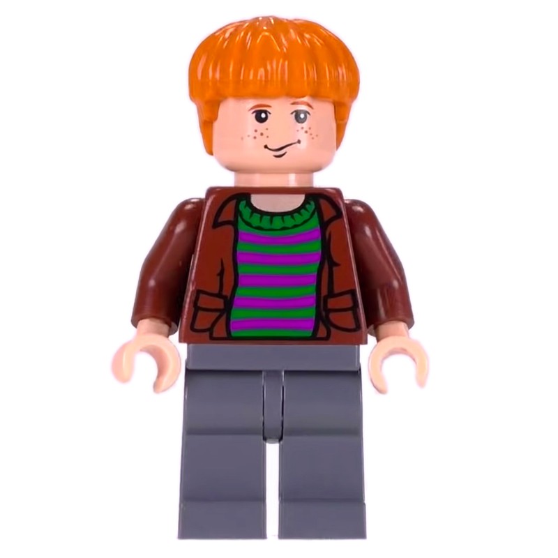 LEGO Set fig-006109 Ron Weasley, Open Reddish Brown Jacket over Striped ...