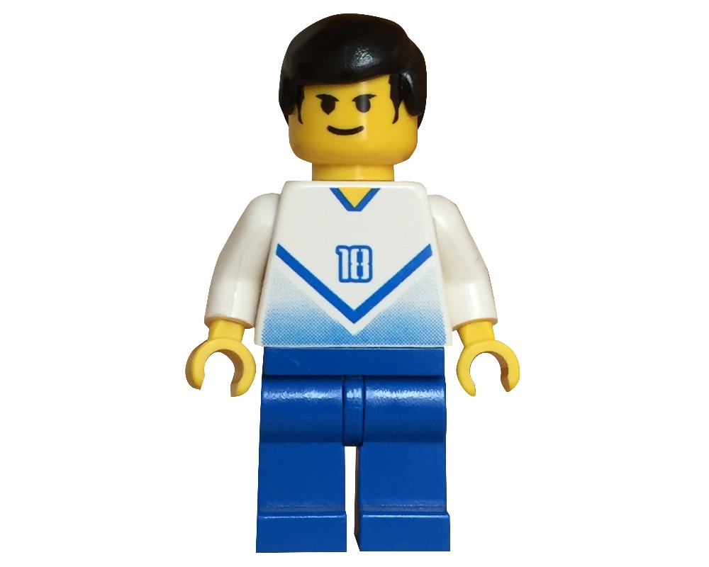 LEGO Set fig-006412 Soccer Player White Torso, Blue Legs, #18 ...