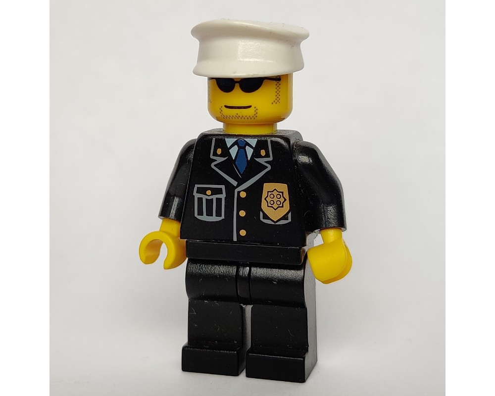 LEGO Set fig-006716 Policeman, Black Suit with Badge, White Hat ...
